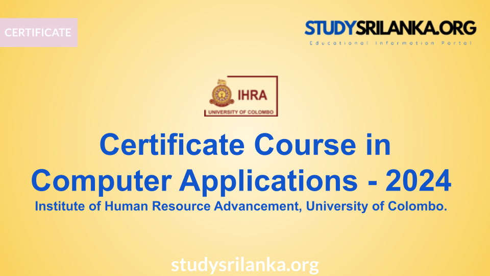 Certificate in Computer Applications - IHRA - 2024